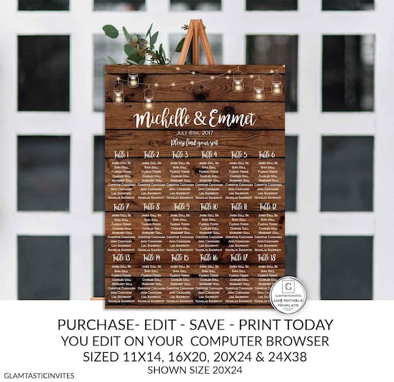 Rustic Wedding Seating Chart Sign Template, DIY Wedding, Seating Chart ...