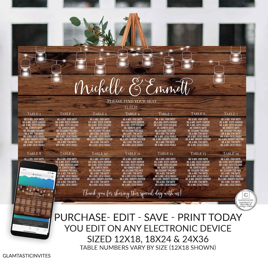 Rustic Wedding Seating Chart Sign Template, DIY Wedding, Seating Chart ...