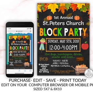 Fall Block Party Invitation, Fall Festival Flyer, You Edit, Any Event ...