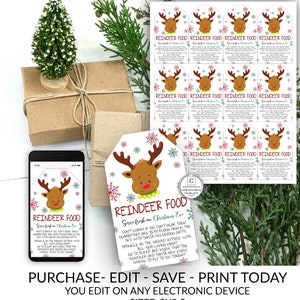 Personalizable Reindeer Food Tags, Printable Christmas Tags, Editable ...