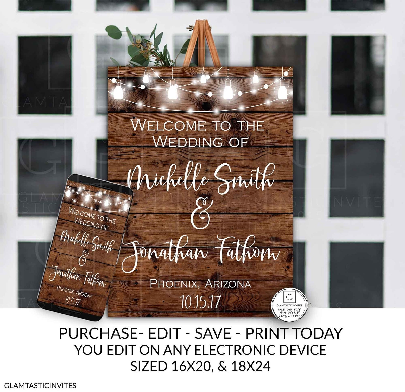 Printable Rustic Wedding Welcome Sign, Wedding Sign Template, Editable ...
