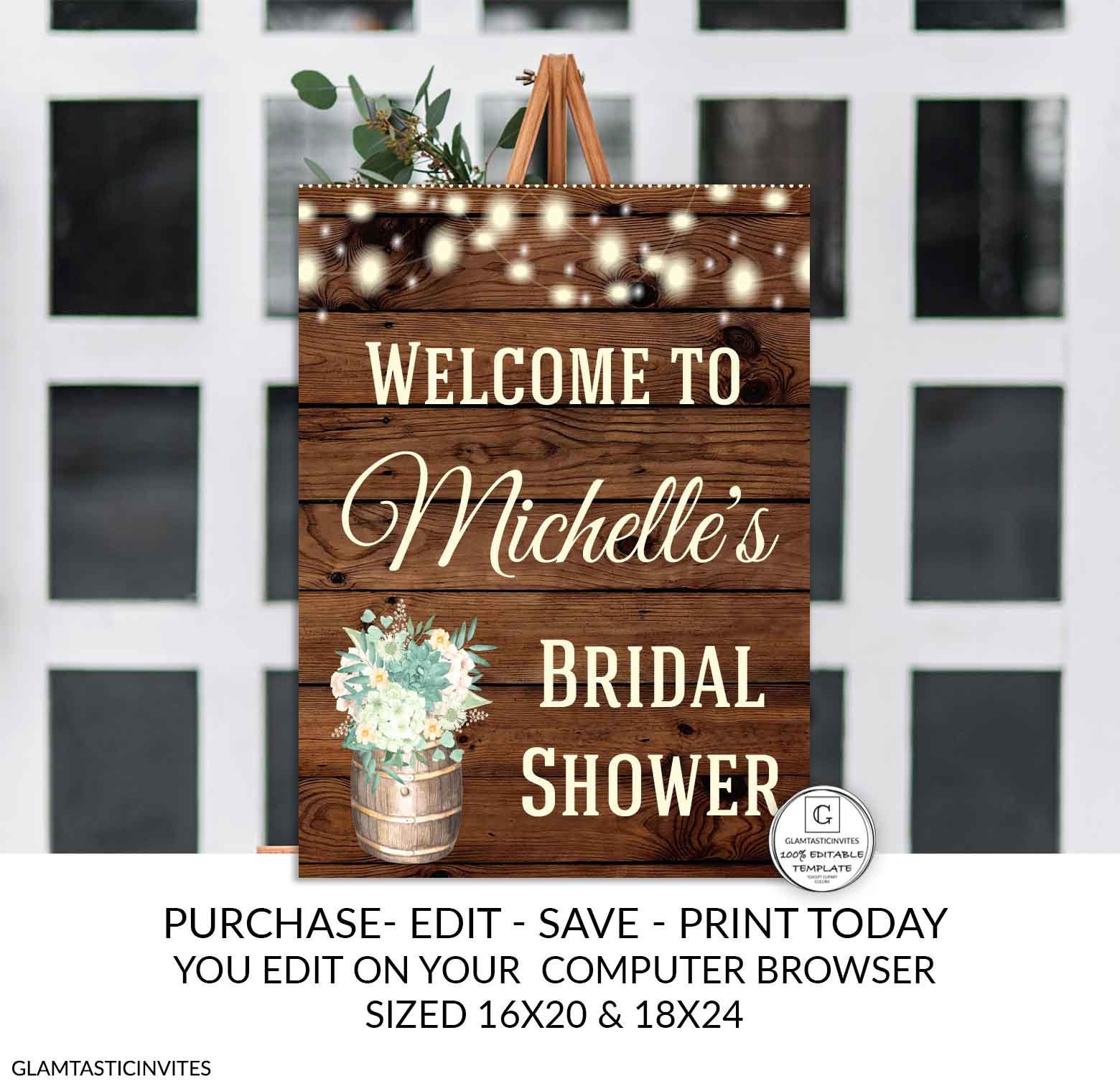 Rustic Bridal Shower Welcome Sign Country Wine Barrel Greenery Bridal ...