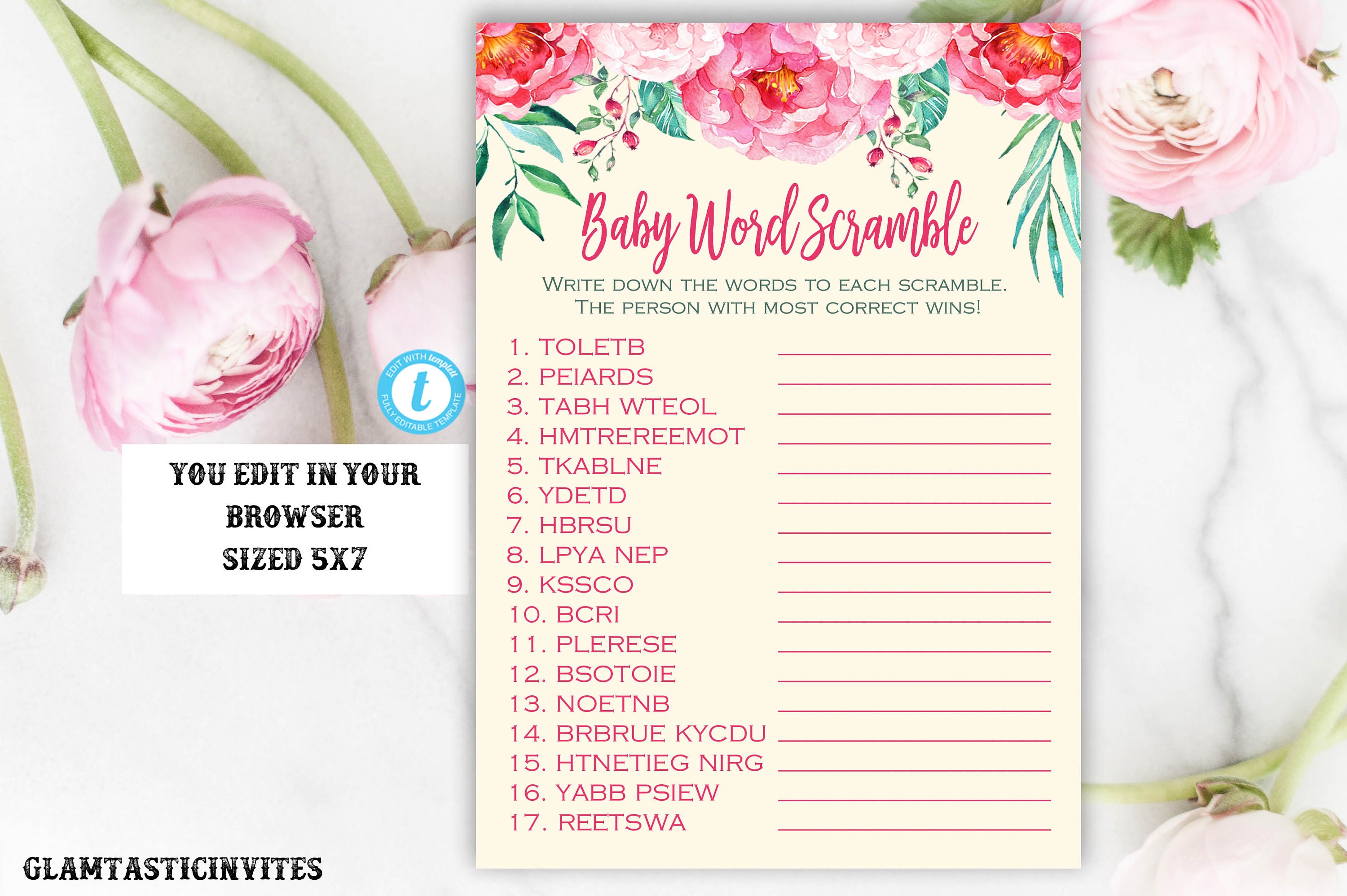 Word Scramble Baby Game Template Word Scramble Baby Word | Etsy