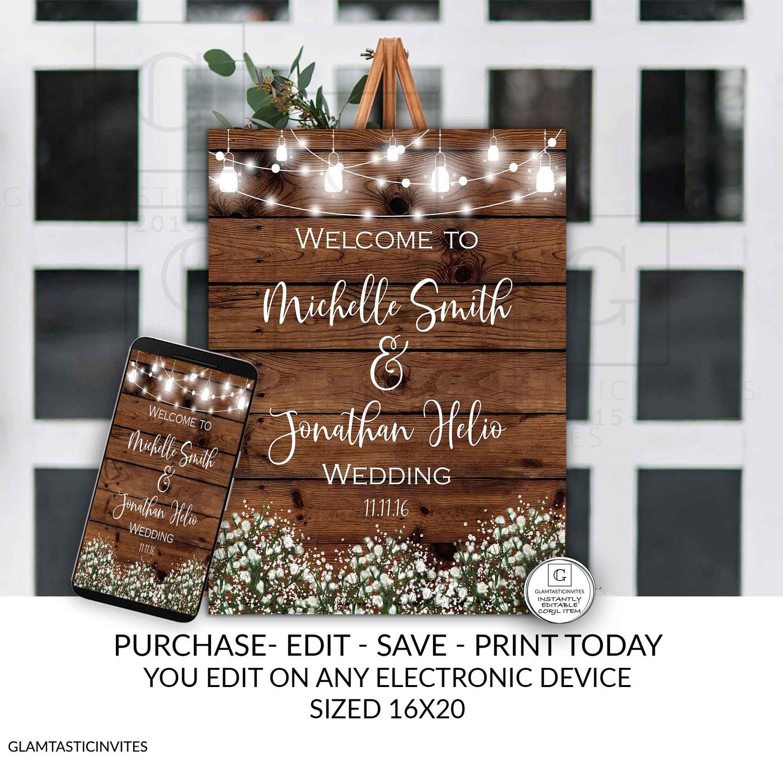 Rustic Wedding Welcome Sign Printable Rustic Wedding Sign - Etsy