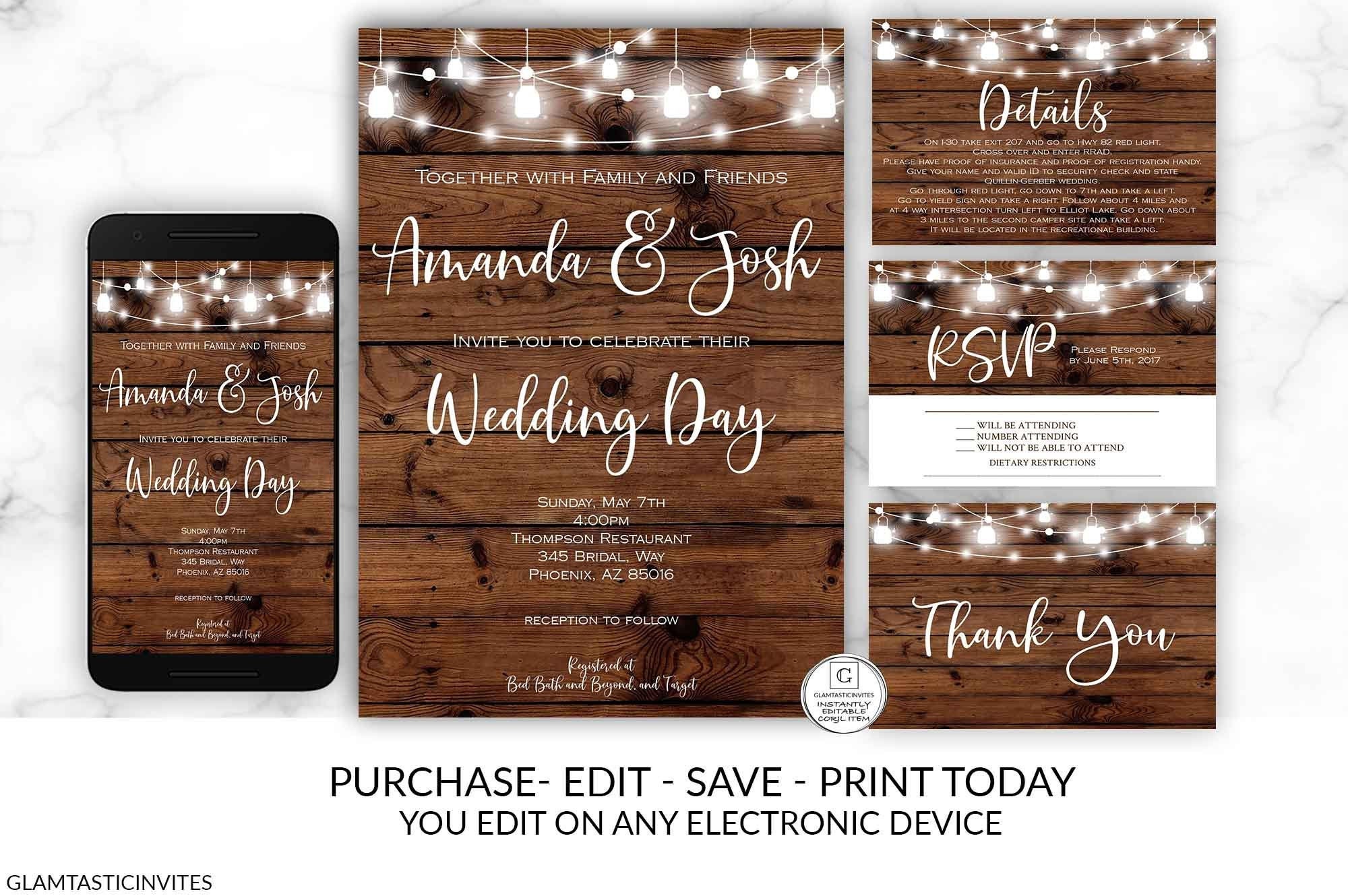 Printable Rustic Wedding Invitation Country Wedding - Etsy