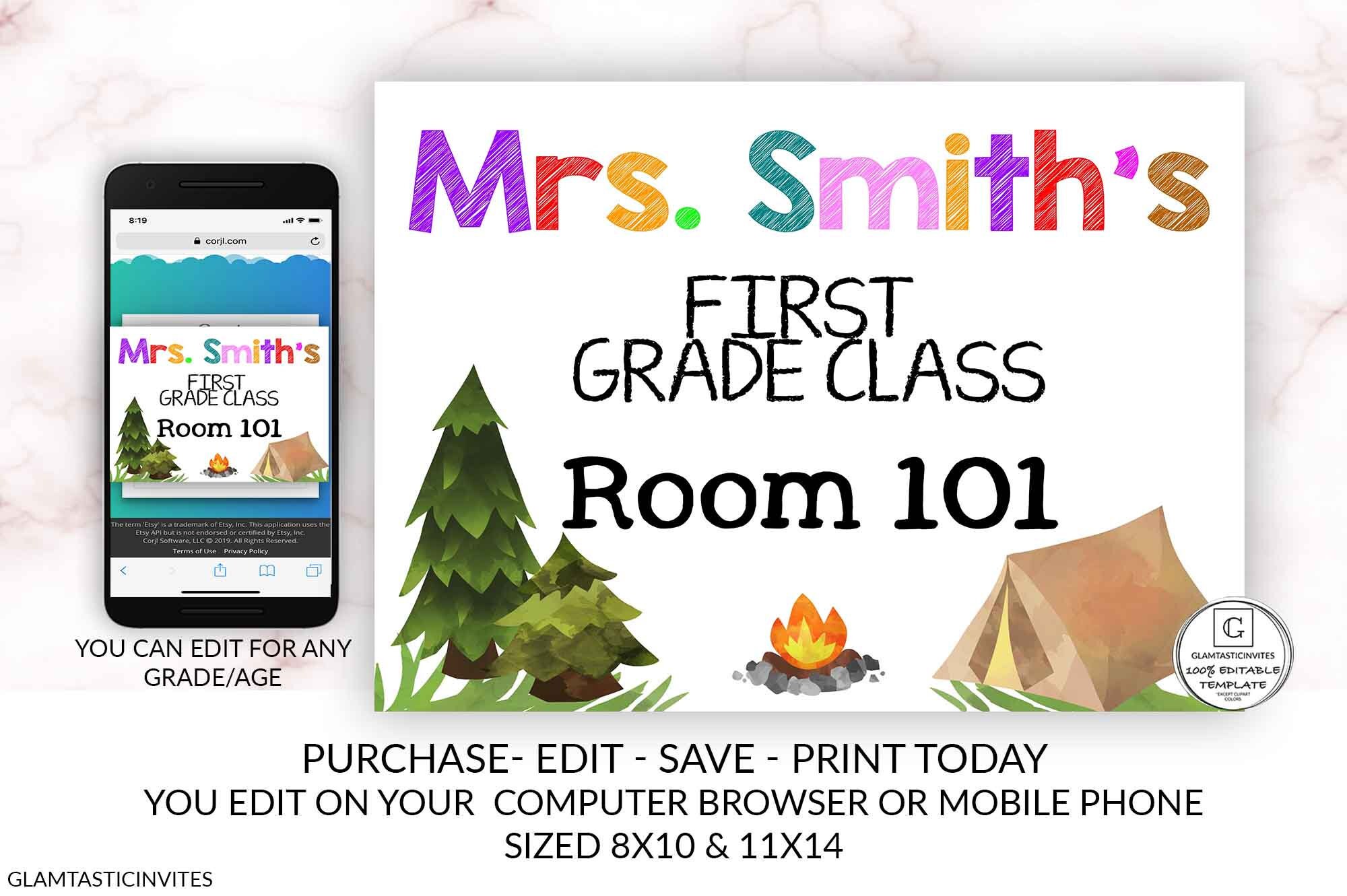 Teacher Classroom Door Welcome Sign Template Camping Outdoors | Etsy