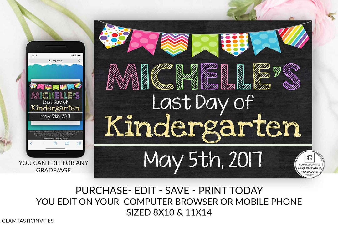 Last Day of Kindergarten Sign Last Day School Chalkboard Poster ...