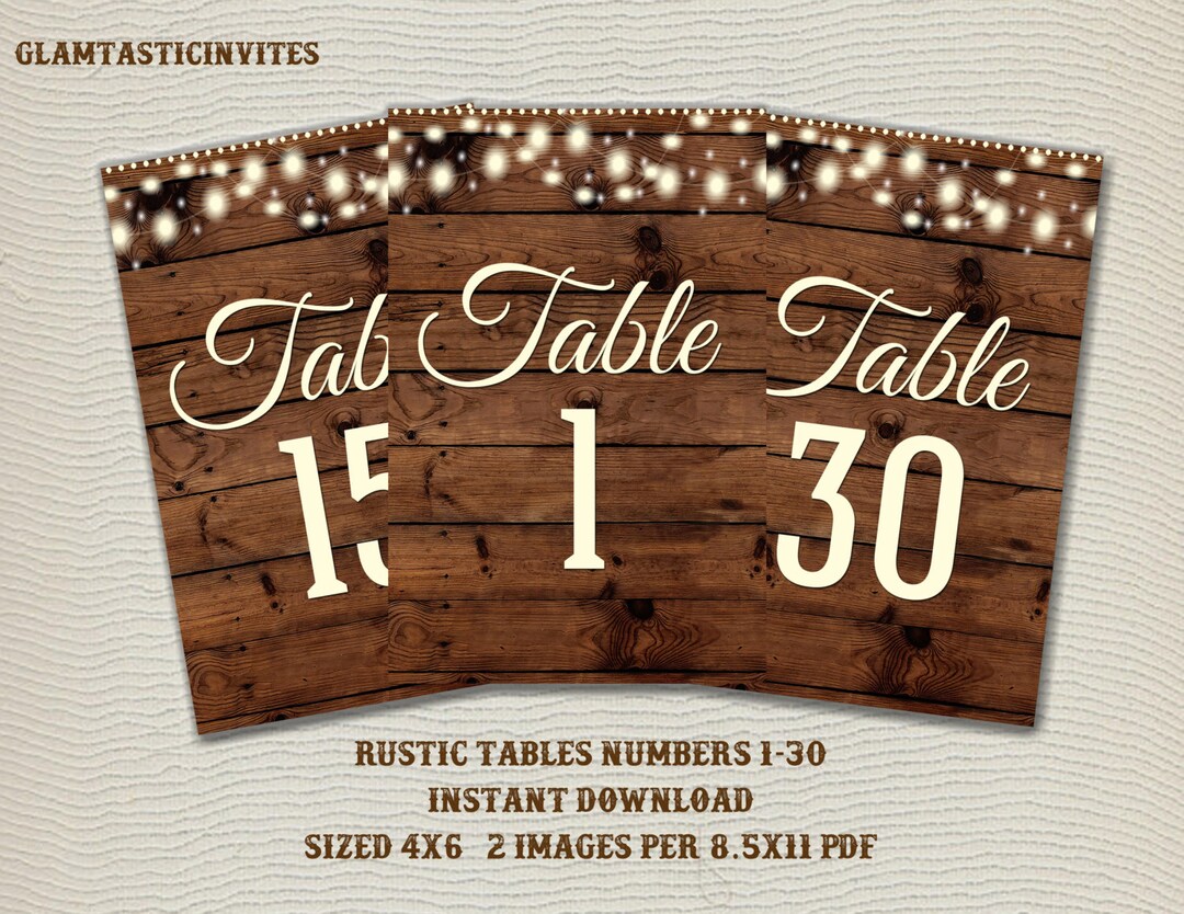 Rustic Table Numbers, Printable Table Numbers, Wedding Table Numbers ...