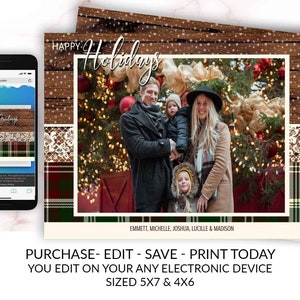 Rustic Christmas Family Photo Card Holiday Card Template DIY Plaid ...