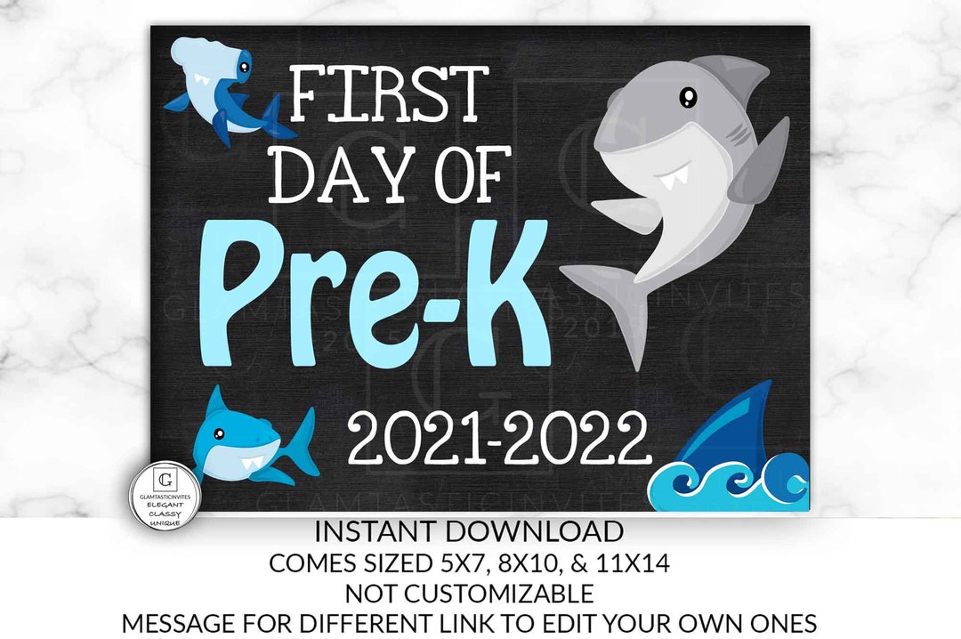 Boy Shark First Day of Pre-k Sign Chalkboard Digital Printable - Etsy