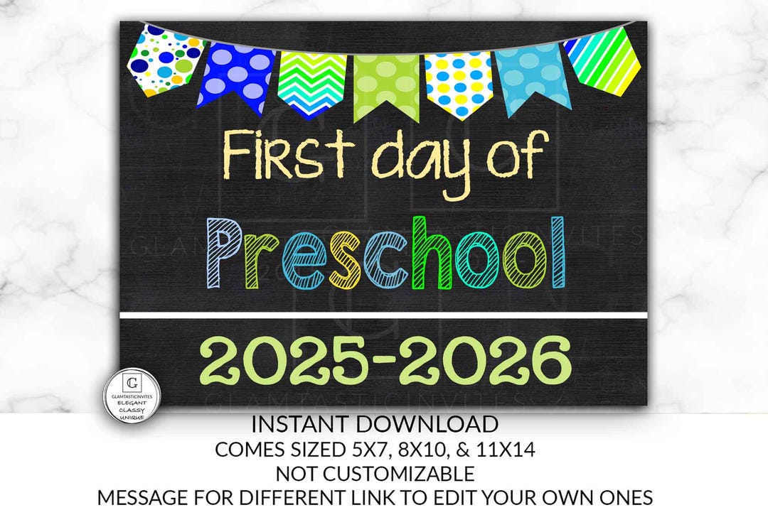 Printable Boy First Day Preschool Sign, Instant Download, Chalkboard ...