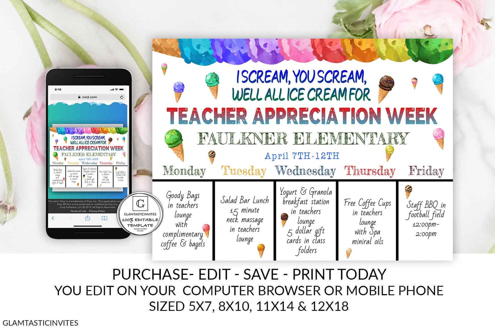 Ice Cream Teacher Appreciation Chalkboard Sign Template - Etsy