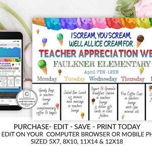 Ice Cream Teacher Appreciation Chalkboard Sign Template Colorful ...