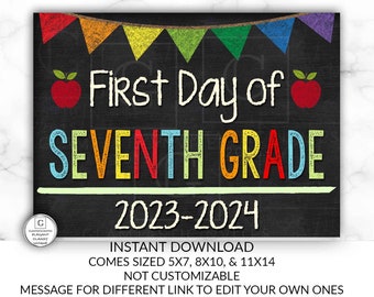 First Day of Seventh Grade Sign Instant Download Print Yourself, First ...