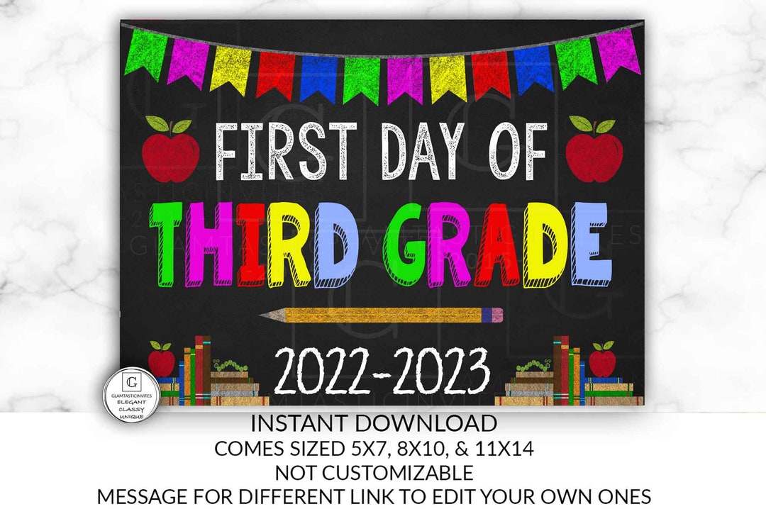 First Day of Third Grade Chalkboard Sign First Day School - Etsy