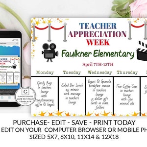 Movie Teacher Appreciation Chalkboard Sign Template Editable Printable ...