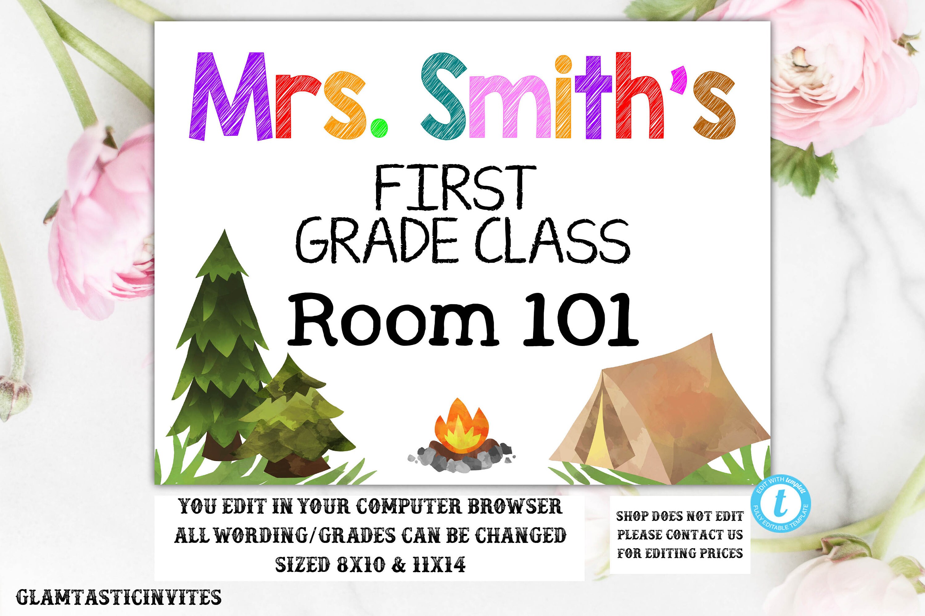 Teacher Classroom Door Welcome Sign Template Camping Outdoors | Etsy