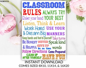CLASSROOM Rules Subway Art Teacher Gift School Printable - Etsy