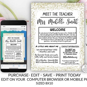 Meet the Teacher Template, Welcome Back to School Note, Parent Teacher ...