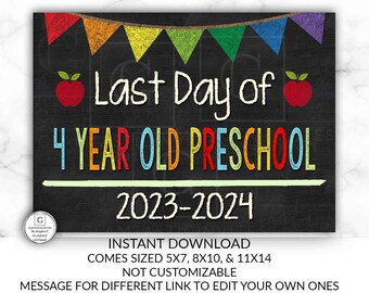 Princess Last Day of 4 Year Old Preschool Sign Last Day of School ...