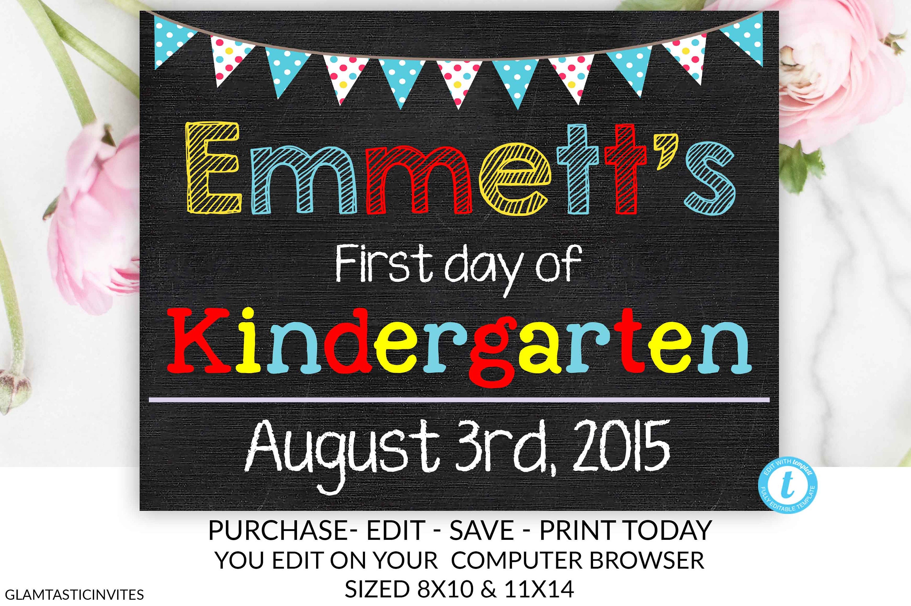 First Day of Kindergarten Chalkboard Sign, First/last Day of School ...