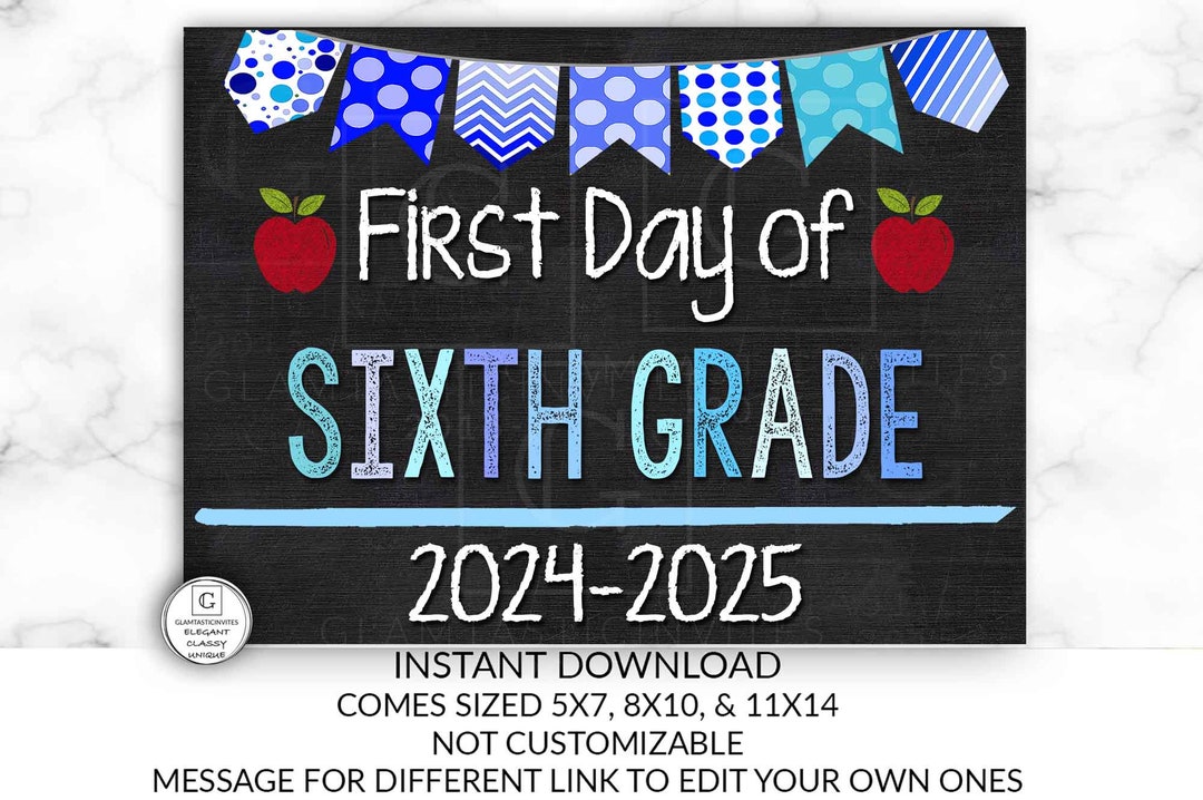 First Day of Sixth Sign Instant Download, First Day of School ...