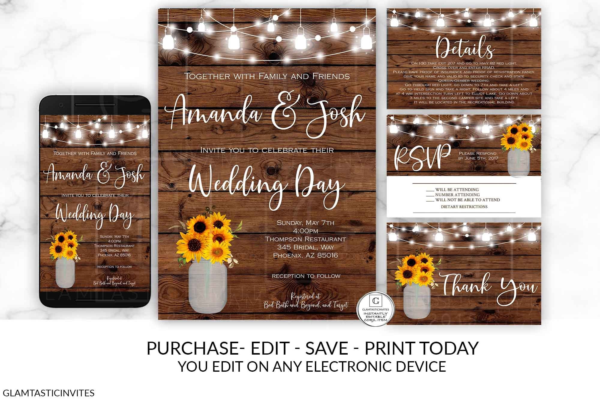 Printable Rustic Wedding Invitation Country Wedding | Etsy