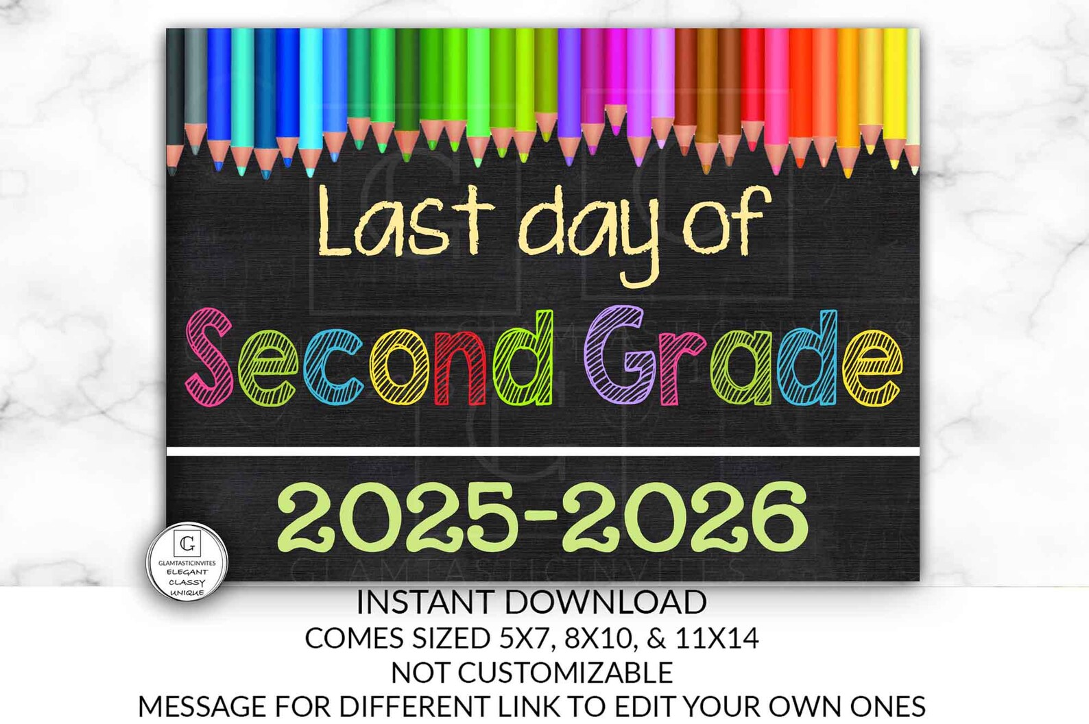 Last Day of School Sign, Last Day of Second Grade Sign, Chalkboard Sign ...