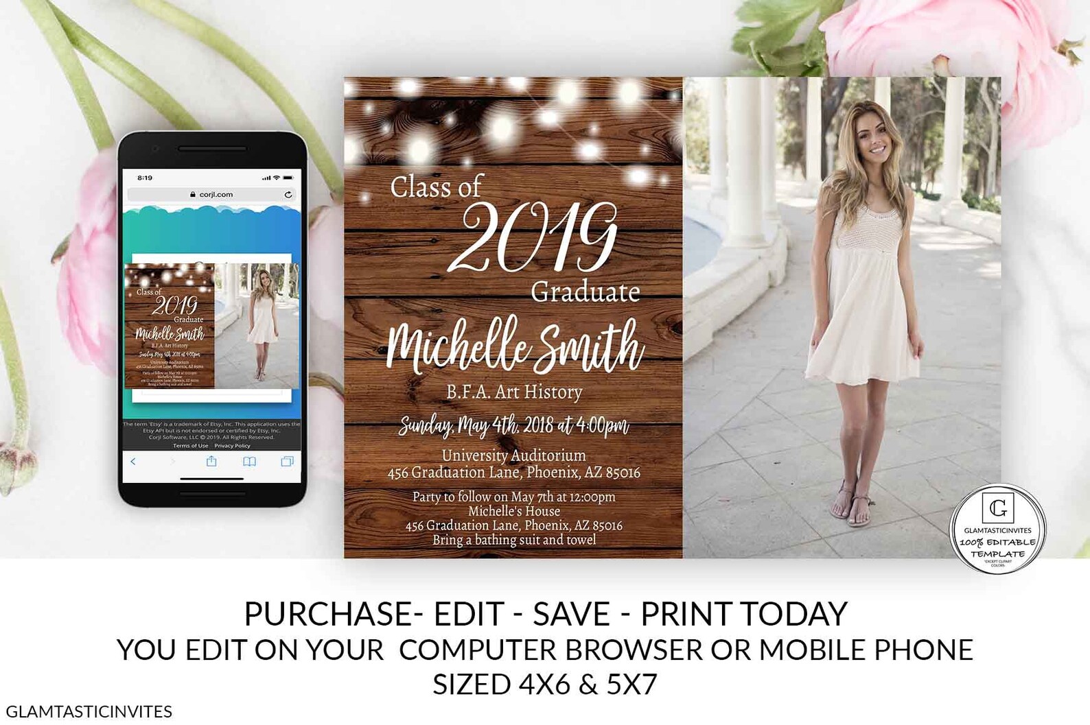 Rustic Graduation Invitation Editable Printable Country Class of ...