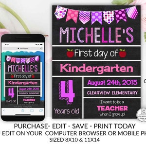 First Day of School Sign Template Chalkboard Printable Girl Purple ...