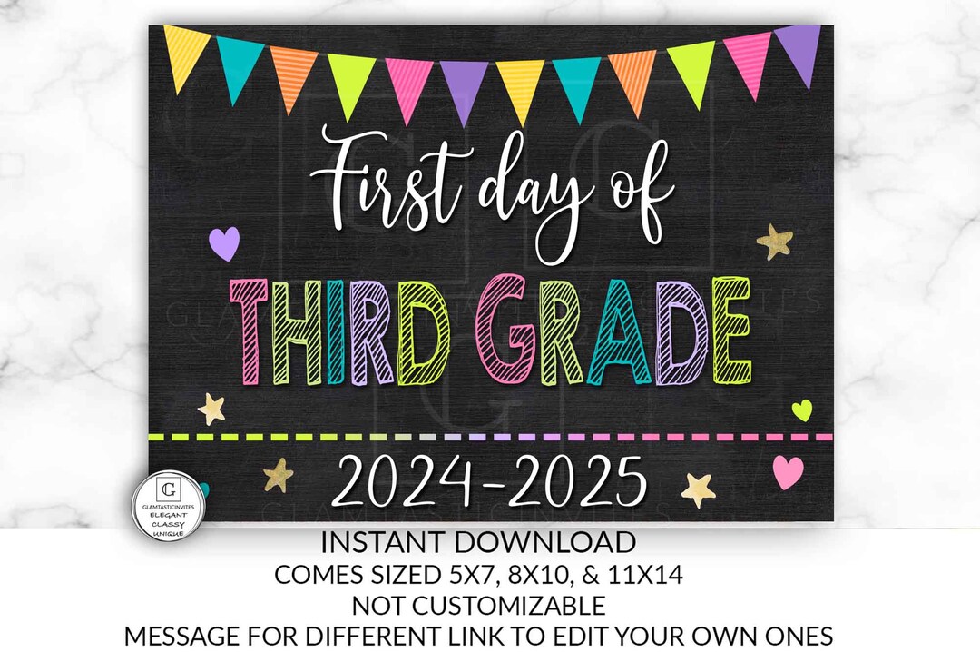 First Day of Third Grade Chalkboard Sign, First Day School Sign, First ...