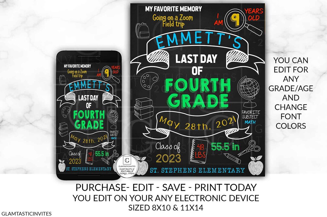 Last Day of School Sign Chalkboard Template, Instant Download, Editable ...