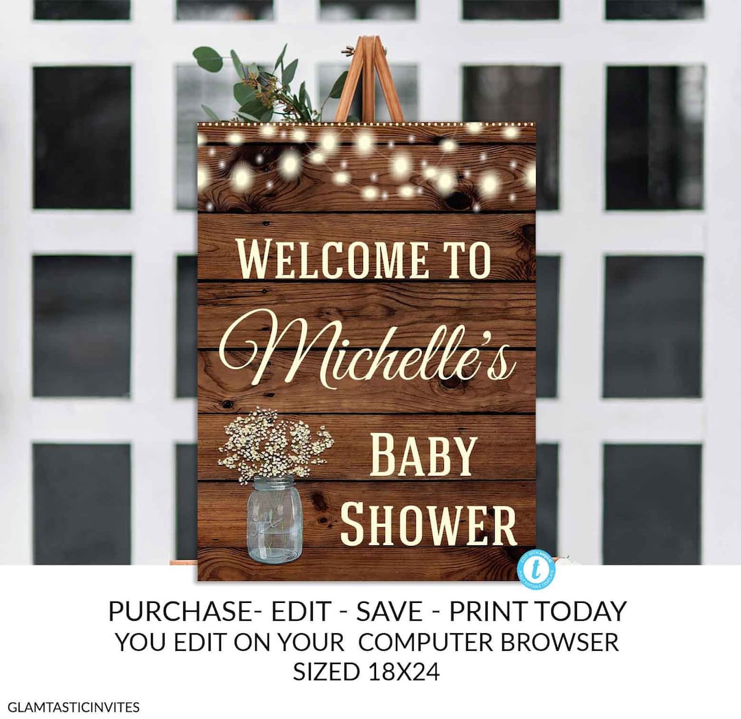 Rustic Baby Shower Sign Template, Flower Baby Shower Sign, Wood Baby ...