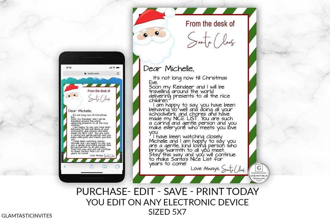 Carta de Papá Noel, Editable, Imprimible, Carta Personalizada, Editas ...