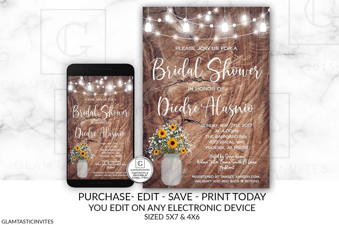 Rustic Bridal Shower Invitation, Rustic Invitation, Country Invitation ...