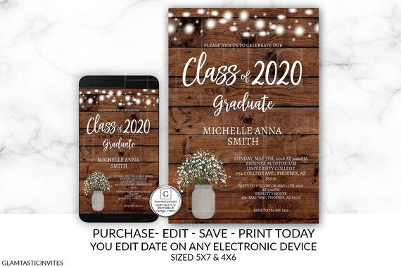 Rustic Graduation Invitation Template Instant Download - Etsy