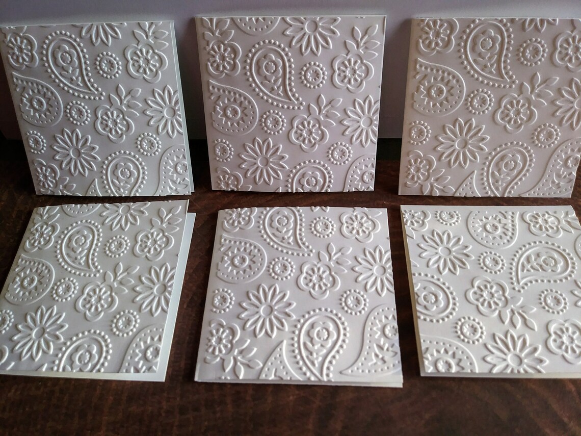 Mini Note Cards, Bulk Mini Notecards, 3" X 3" White Embossed Paisley ...