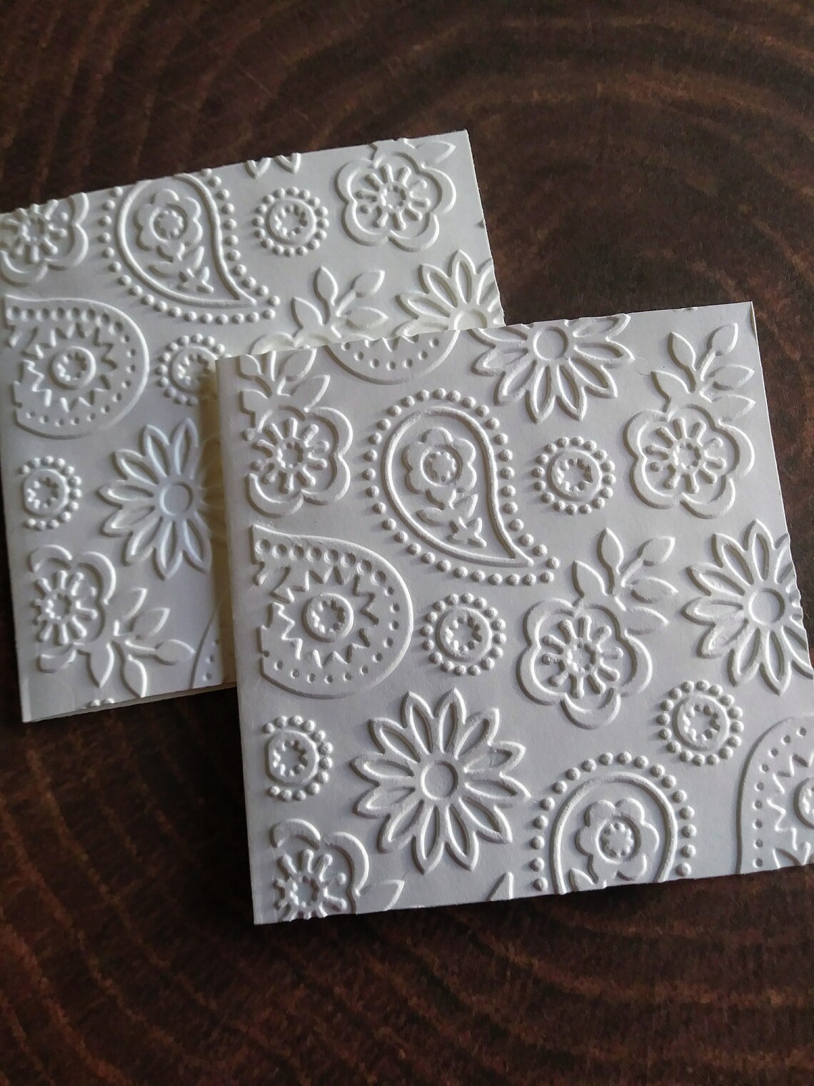 Mini Note Cards, Bulk Mini Notecards, 3" X 3" White Embossed Paisley ...