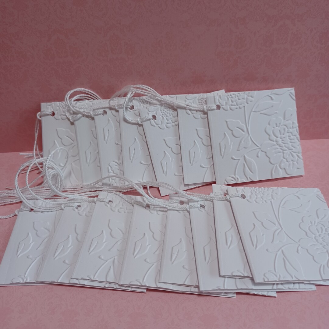 Embossed Floral Gift Tags, Floral Embossed Tags, White Favor Tags, Hang ...