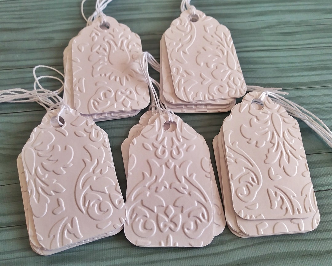 Sets of 25 White Embossed Tags, Wedding Tags, Favor Tags, Blank Tags ...