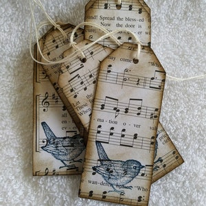 Music Sheet Gift Tags, Music Note Tags, Kraft Tags, Rustic Tags, Bird ...
