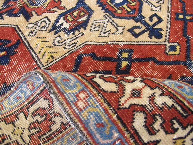 Vintage Oushak Rug, Red Blue Oriental Rug, Turkish Area Rug, Wool ...