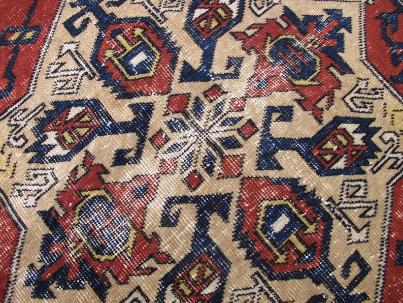 Vintage Oushak Rug, Red Blue Oriental Rug, Turkish Area Rug, Wool ...