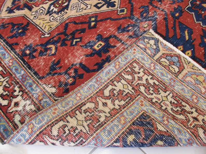 Vintage Oushak Rug, Red Blue Oriental Rug, Turkish Area Rug, Wool ...