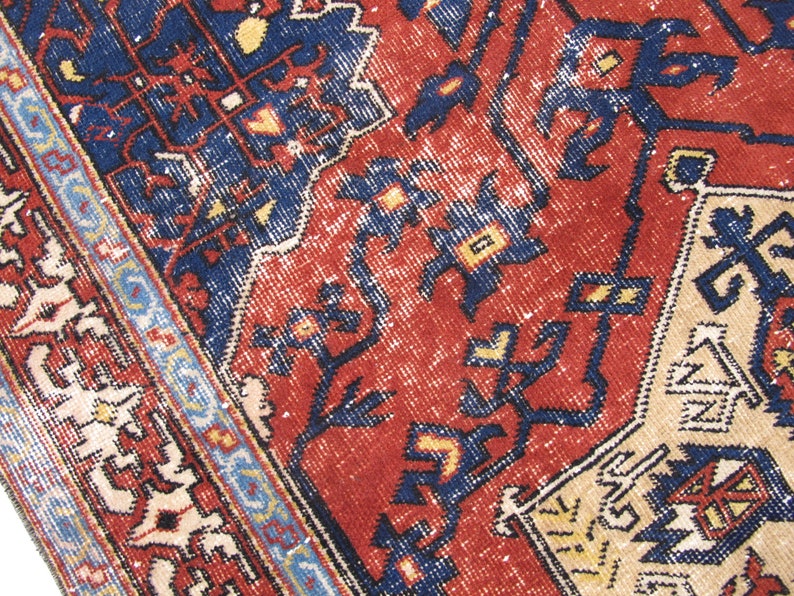 Vintage Oushak Rug, Red Blue Oriental Rug, Turkish Area Rug, Wool ...