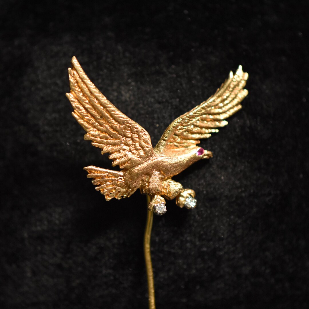 Vintage 14K Eagle Ruby Diamond Stick Pin 14ct Yellow Gold Estate ...
