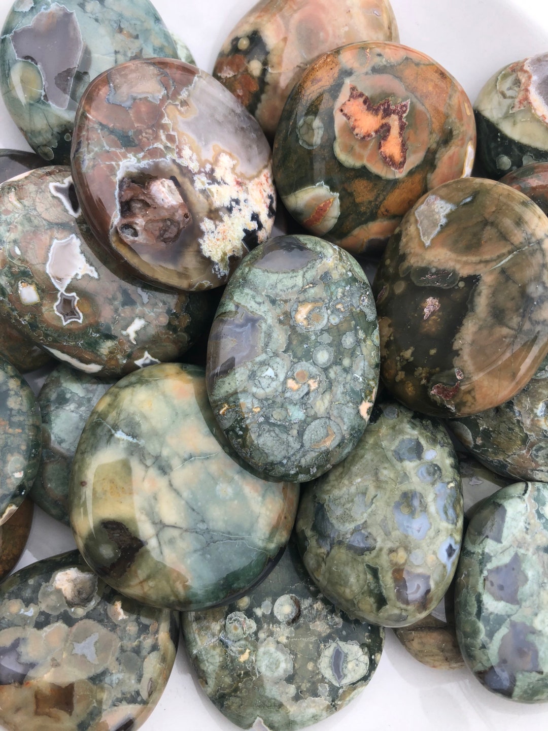 Rhyolite Smooth Stone / Amulet - Rainforest Jasper Soothing Stone, Flat ...