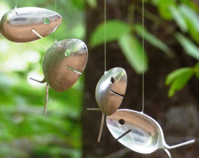 Silver Bait Bucket & Spoon Fish Wind Chime, Vintage Style Flatware ...
