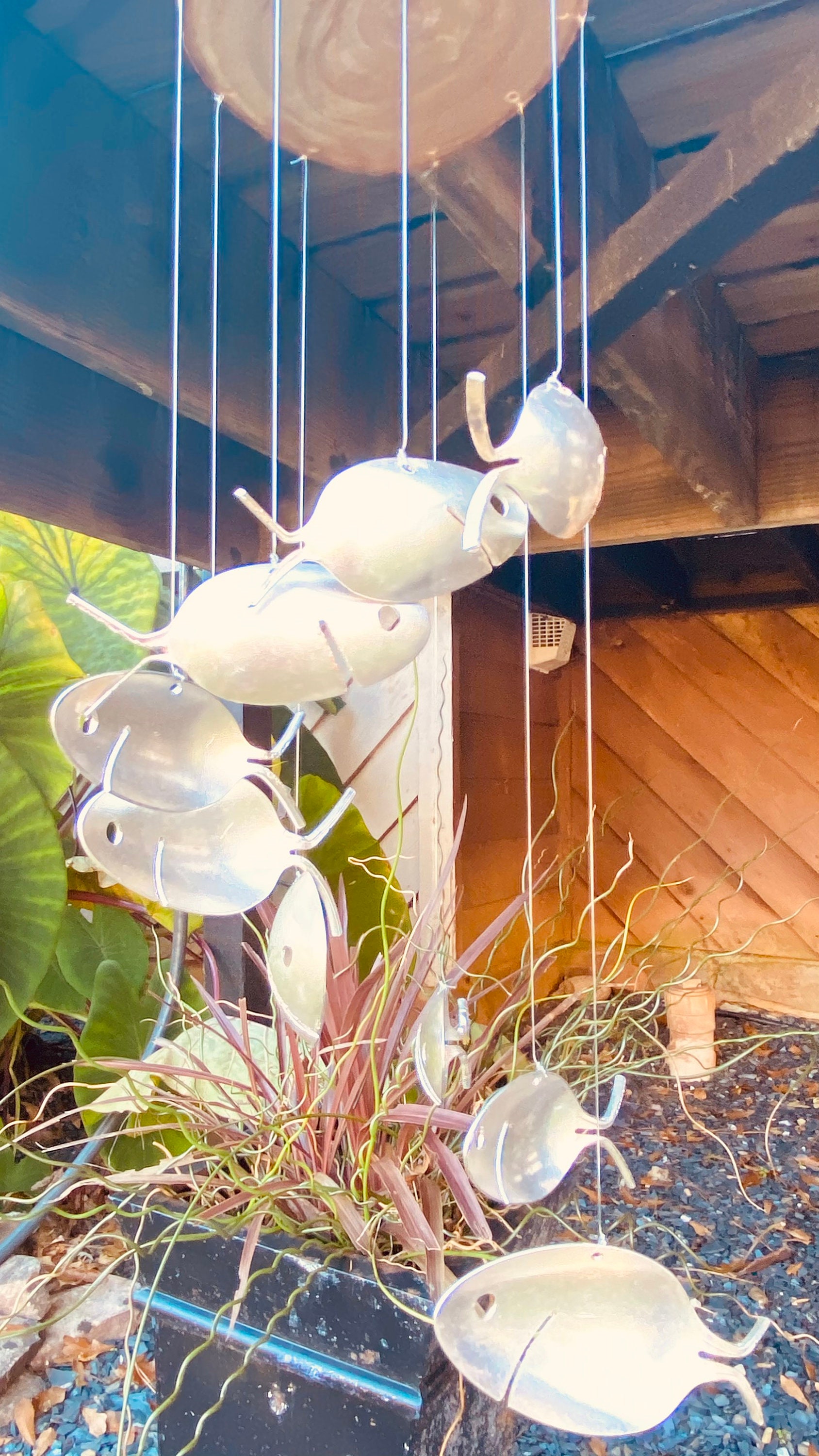 Spiral Splendor-handcrafted Wood Slice-spoon Fish Wind Chime-melodic ...