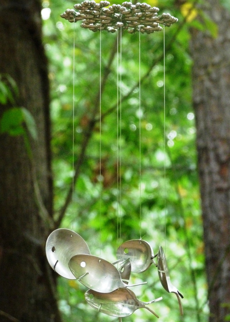 Silver Snowflake & Spoon Fish Wind Chime: Upcycled Metal Christmas ...